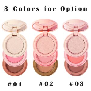 MEICOLY 3-in-1 Compact Powder Blush Highlighter Contour Makeup Set,Silky Smooth Face Blush Cheek Tint,Moisturizing Face Luminizer Bronzer for Women,Trio Eyeshadow Powder Makeup,Medium