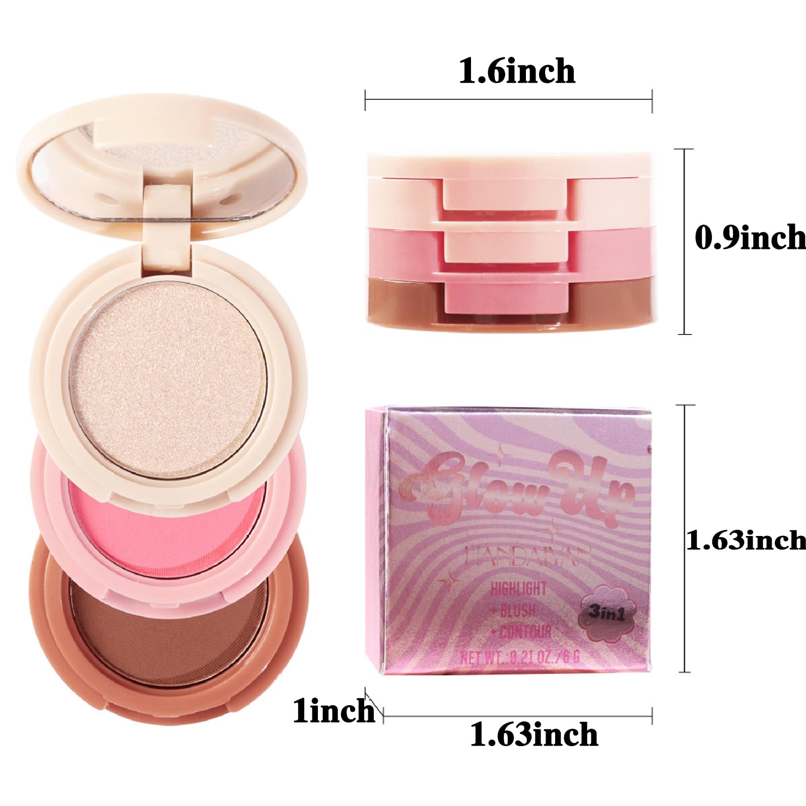 MEICOLY 3-in-1 Compact Powder Blush Highlighter Contour Makeup Set,Silky Smooth Face Blush Cheek Tint,Moisturizing Face Luminizer Bronzer for Women,Trio Eyeshadow Powder Makeup,Medium