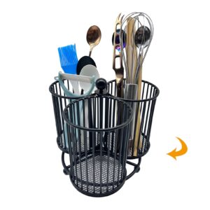 besskon rotating utensil holder,flatware organizer,silverware organizer,cooking utensil organizer for countertop,3 compartment party cutlery caddy for spatula,knife,spoon and fork,kitchen tool holder