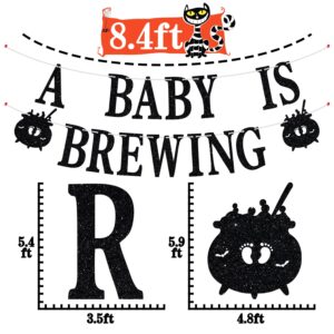 A Baby is Brewing Banner, Halloween Theme Baby First Birthday/Baby Shower/Gender Reveal/Pregnancy Celebration Party Decoration Supplies, Black Glitter