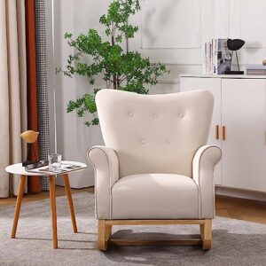 GIA Modern Nursery Rocking Chair Comfy Velvet Upholstered Glider Arm Rocker Padded Seat with High Backrest for Bedroom Living Room,Wooden Frame, Beige