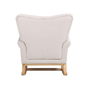 GIA Modern Nursery Rocking Chair Comfy Velvet Upholstered Glider Arm Rocker Padded Seat with High Backrest for Bedroom Living Room,Wooden Frame, Beige