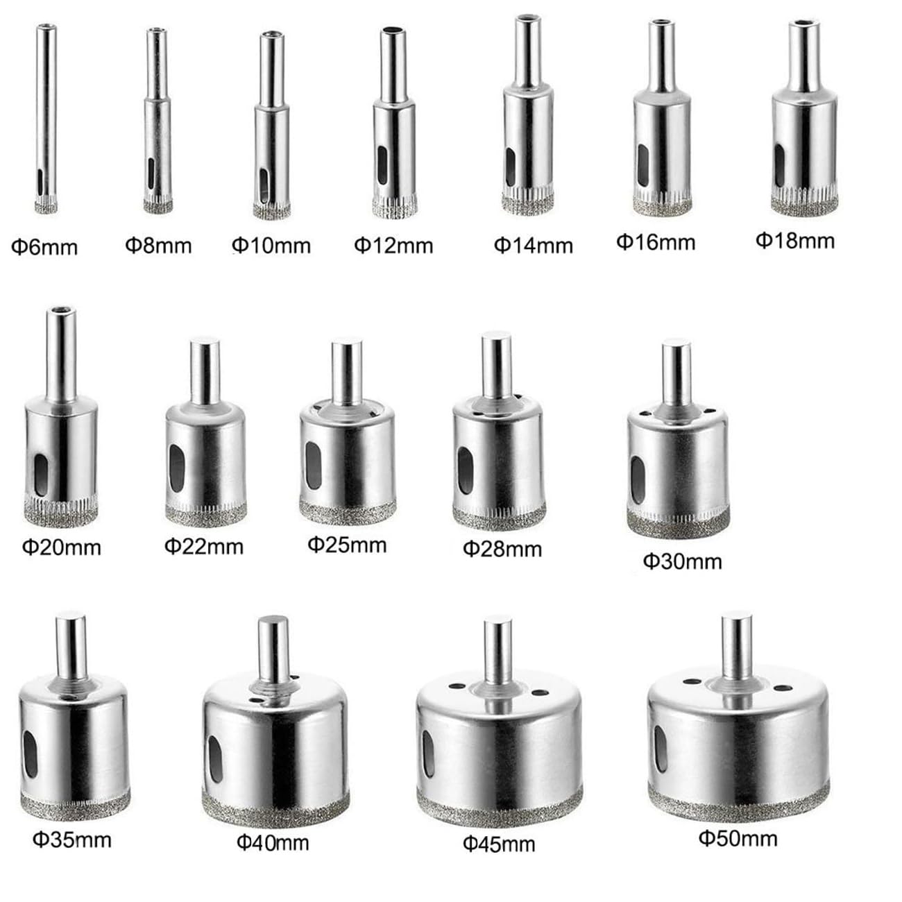 16PCS Diamond Hole Saw Drill Bits Set Kit for Ceramic, Premium Glass Drill Bit for Bottles,Pots, Marble, Granite Stone, Tile Cutting, 1/4 to 2 Inch