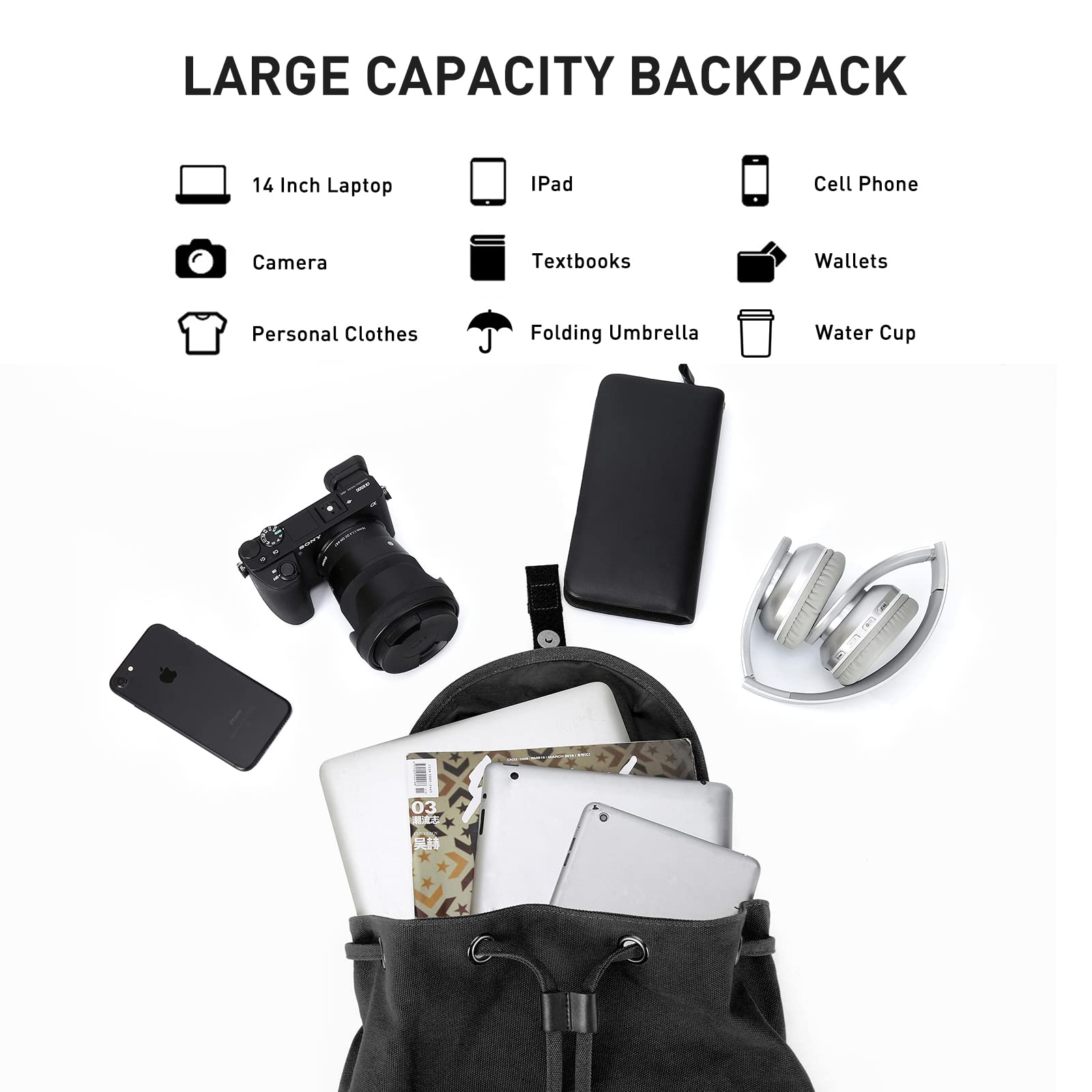 SYCNB Canvas Vintage Backpack for Men Women,Travel Laptop Backpack with USB Charging Port，Rucksack Fits 15.6 Inch Laptop