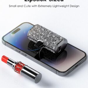 Bling Small Portable Charger, Power Bank, 6800mAh Ultra Compact Cute Shining Battery Pack 5V3.1A Fast Charger Built-in iOS Connector and Flashlight for iPhone 14 Series to iPhone 5 Series(Silver)