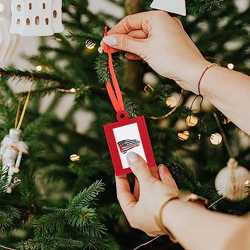 Firefighter Red Line American Flag Christmas Photo Frames Ornament Felt Hanging Picture Frame Christmas Tree Hanging Decor 2PCS