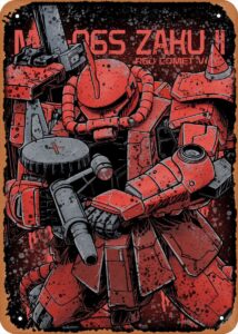 muecddoa anime metal poster gundams figure poster metal tin sign ms 06s zaku ii wall art decor tin sign-8x12inchq