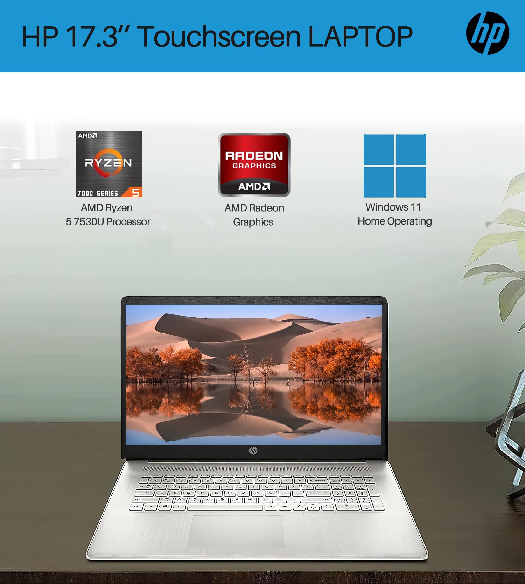 HP 2023 Newest Touchscreen Business Laptop, 17.3 Inch HD+ Display, AMD Ryzen 5 7530U Processor(Beats i7-1165G7), 16GB RAM, 1TB SSD, Wi-Fi 6, Anti-Glare, Webcam, Windows 11 Home, Bundle with JAWFOAL