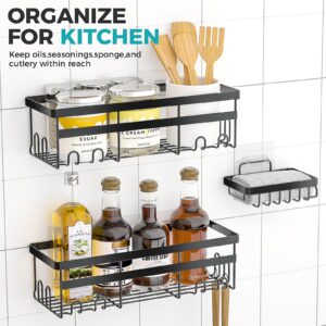 HomeHacks Shower Caddy, 3-Pack with Soap Holder, No Drilling Rustproof Organizer with Save Space Hooks, Apartment Essentials for Bathroom, Kitchen & Living Room, Shelf for Inside Shower