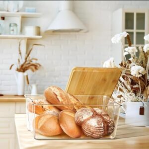 Hudgan 4 Pcs Acrylic Bread Box with Bamboo Lid, Bread Keeper Container for Homemade Bread, Clear Snack Storage Organizer