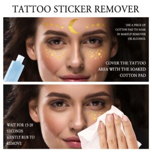 1Sheet Moon and Star Face Metallic Tattoo Sticker - Eye Gold Glitter Temporary Water Transfer Tattoo Professional Make Up Dancer Costume Parties for Women and Girls