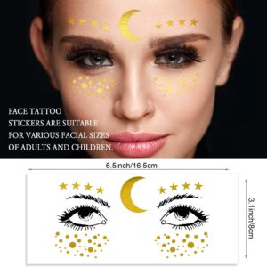 1Sheet Moon and Star Face Metallic Tattoo Sticker - Eye Gold Glitter Temporary Water Transfer Tattoo Professional Make Up Dancer Costume Parties for Women and Girls