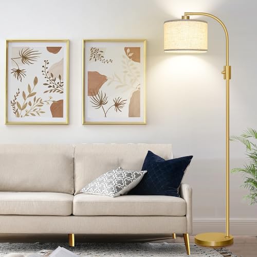 【Upgraded】 Dimmable Floor Lamp, 1200 Lumens LED Bulb Included, Gold Arc Floor Lamps for Living Room Modern Standing Lamp with Linen Shade, Tall Lamp for Living Room Bedroom Office Reading Room Nursery