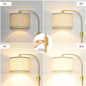 【Upgraded】 Dimmable Floor Lamp, 1200 Lumens LED Bulb Included, Gold Arc Floor Lamps for Living Room Modern Standing Lamp with Linen Shade, Tall Lamp for Living Room Bedroom Office Reading Room Nursery