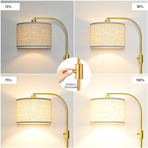 【Upgraded】 Dimmable Floor Lamp, 1200 Lumens LED Bulb Included, Gold Arc Floor Lamps for Living Room Modern Standing Lamp with Linen Shade, Tall Lamp for Living Room Bedroom Office Reading Room Nursery