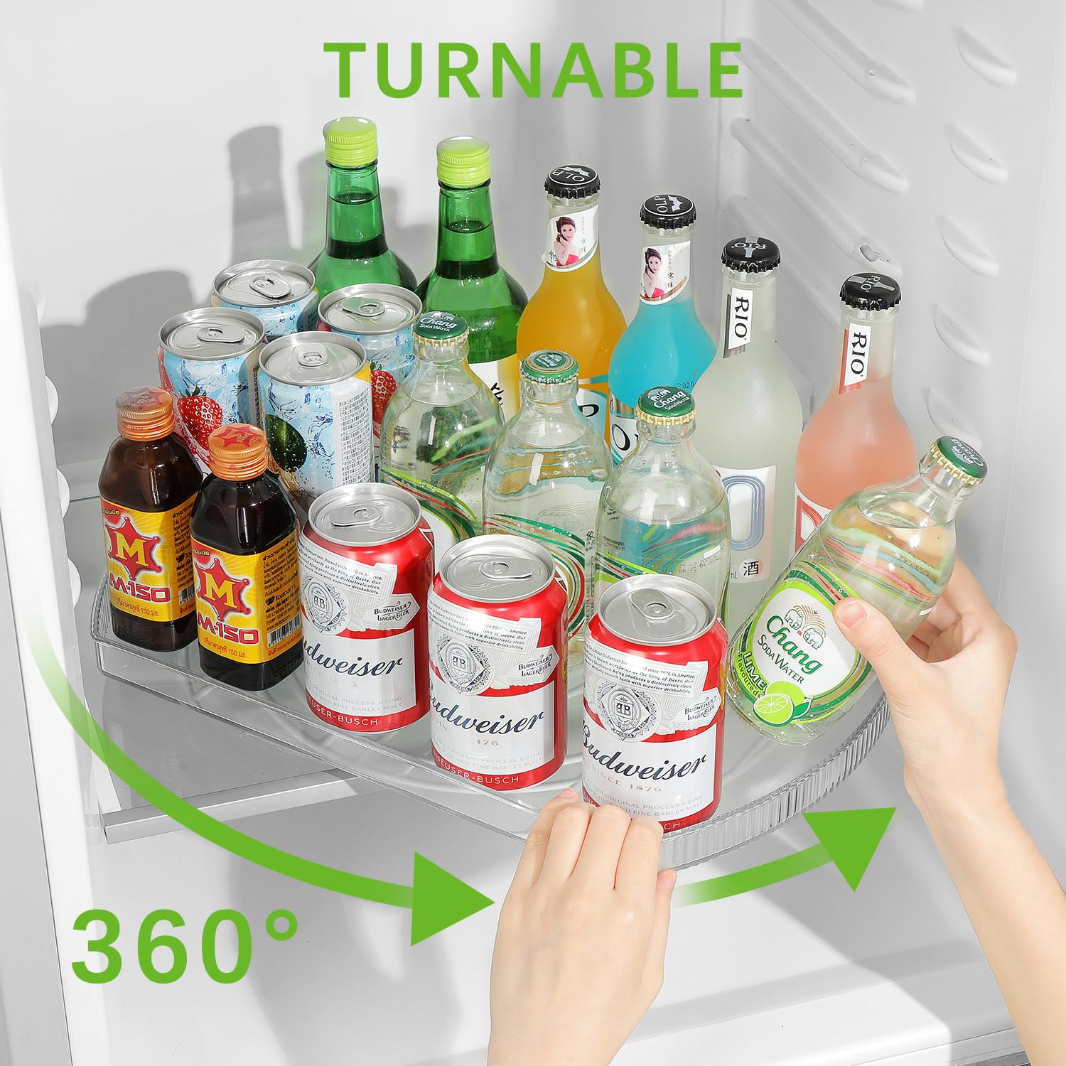 Lazy Susan Turntable Organizer for Refrigerator, 360° Rotate Fridge Organizers and Storage, 16.54 Inches Rectangle Lazy Susan Organizer for Fridge, Cabinet, Pantry