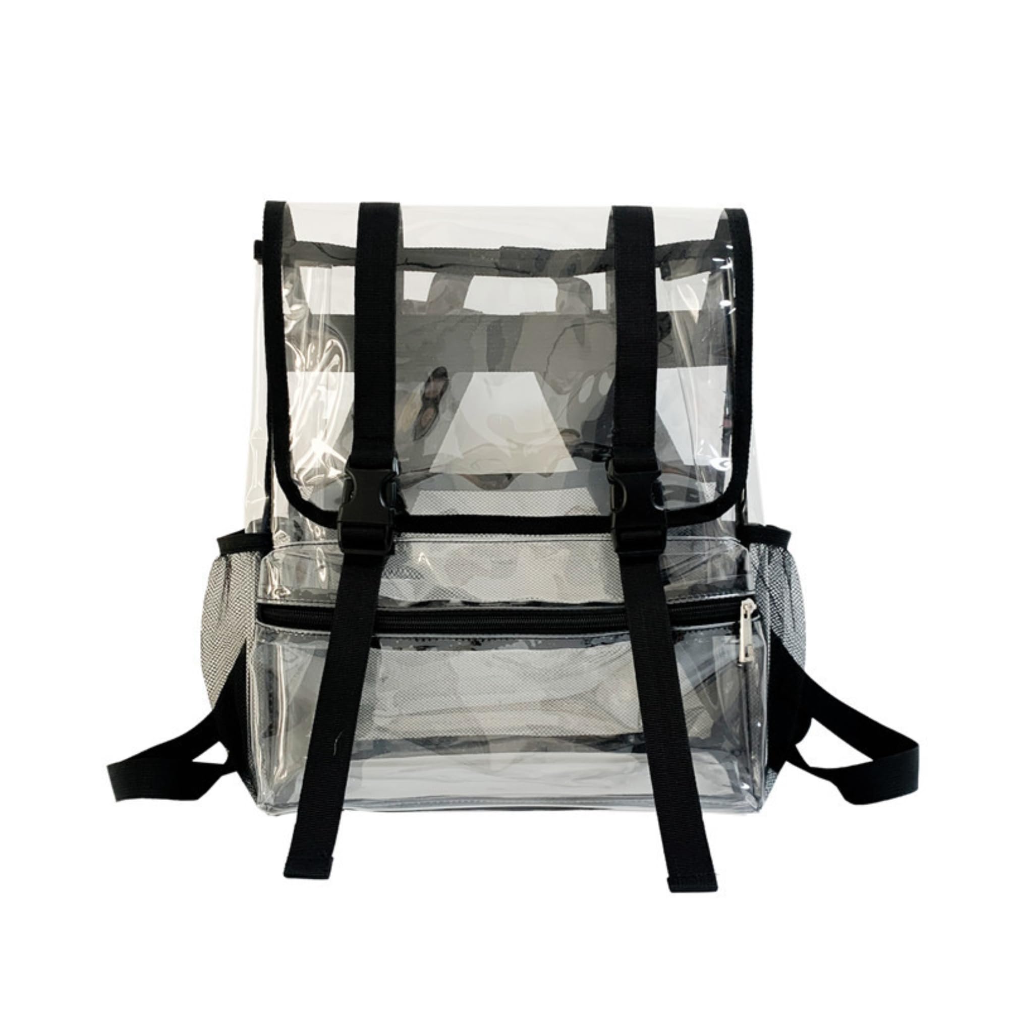 Verdancy Clear Backpack Transparent Bookbag See Through Schoolbag with Padded Adjustable Straps Heavy Duty PVC Waterproof (Black)