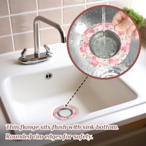 Kitchen Sink Drain Strainer, Raings 2Pcs Sink Drain Strainer Stainless Steel, Floral Sink Strainers with Large Wide Rim 4.5" Diameter for Most Kitchen Sink Drain Basket, Pink Rose Flower