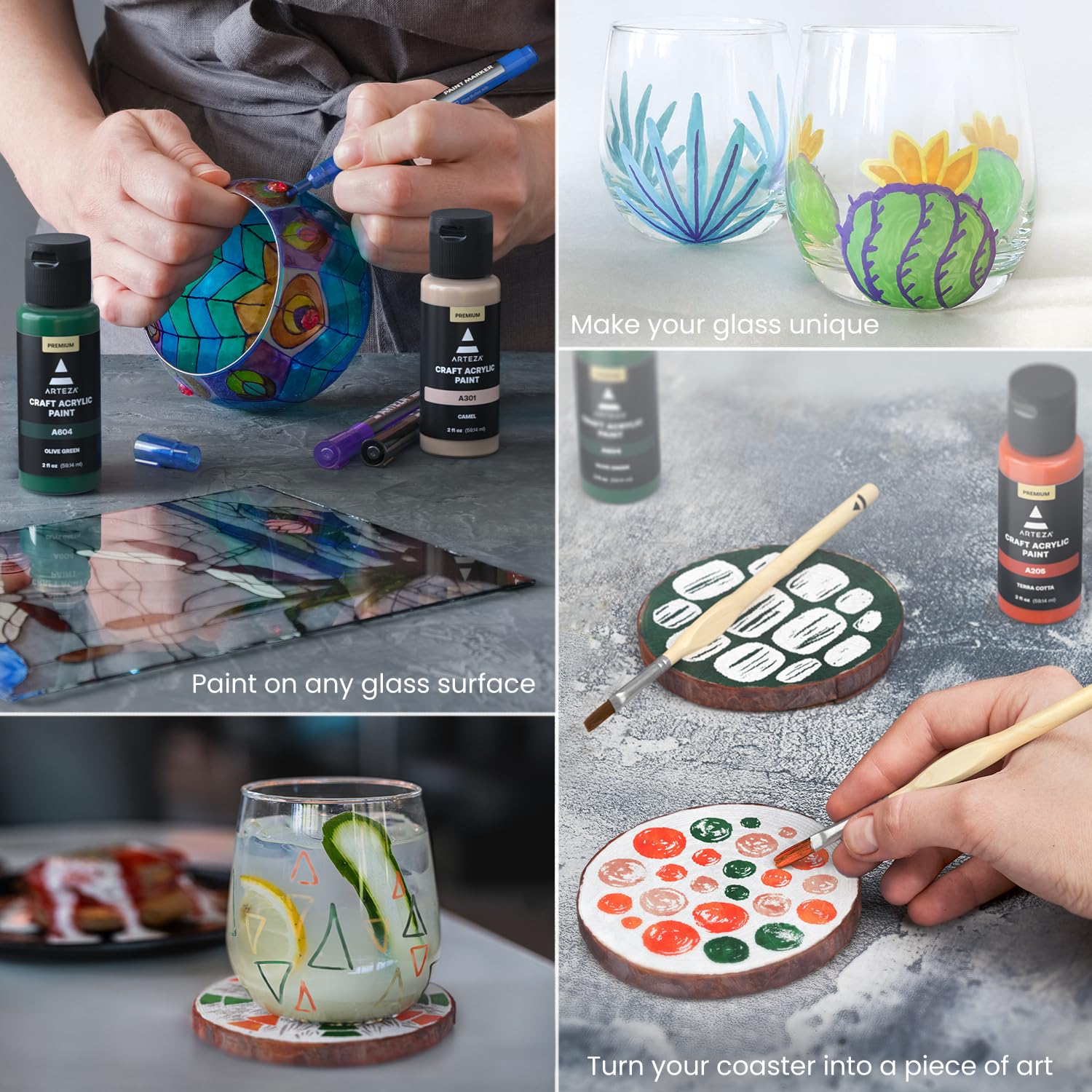 ARTEZA Wine Glass Coaster Painting Experience Box, DIY Craft Kit for Group Activities, Parties, Home Decor Projects, Art Set, Craft Supplies for Adults