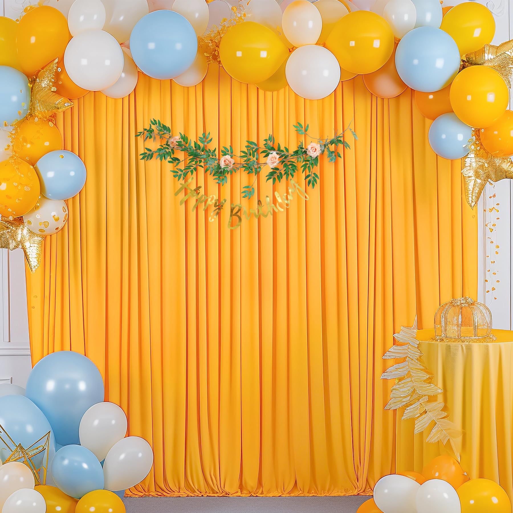 10x10 Marigold Backdrop Curtain for Parties Wrinkle Free Orange Photo Curtains Backdrop Drapes Fabric Decoration for Wedding Birthday Party Baby Shower 5ft x 10ft,2 Panels