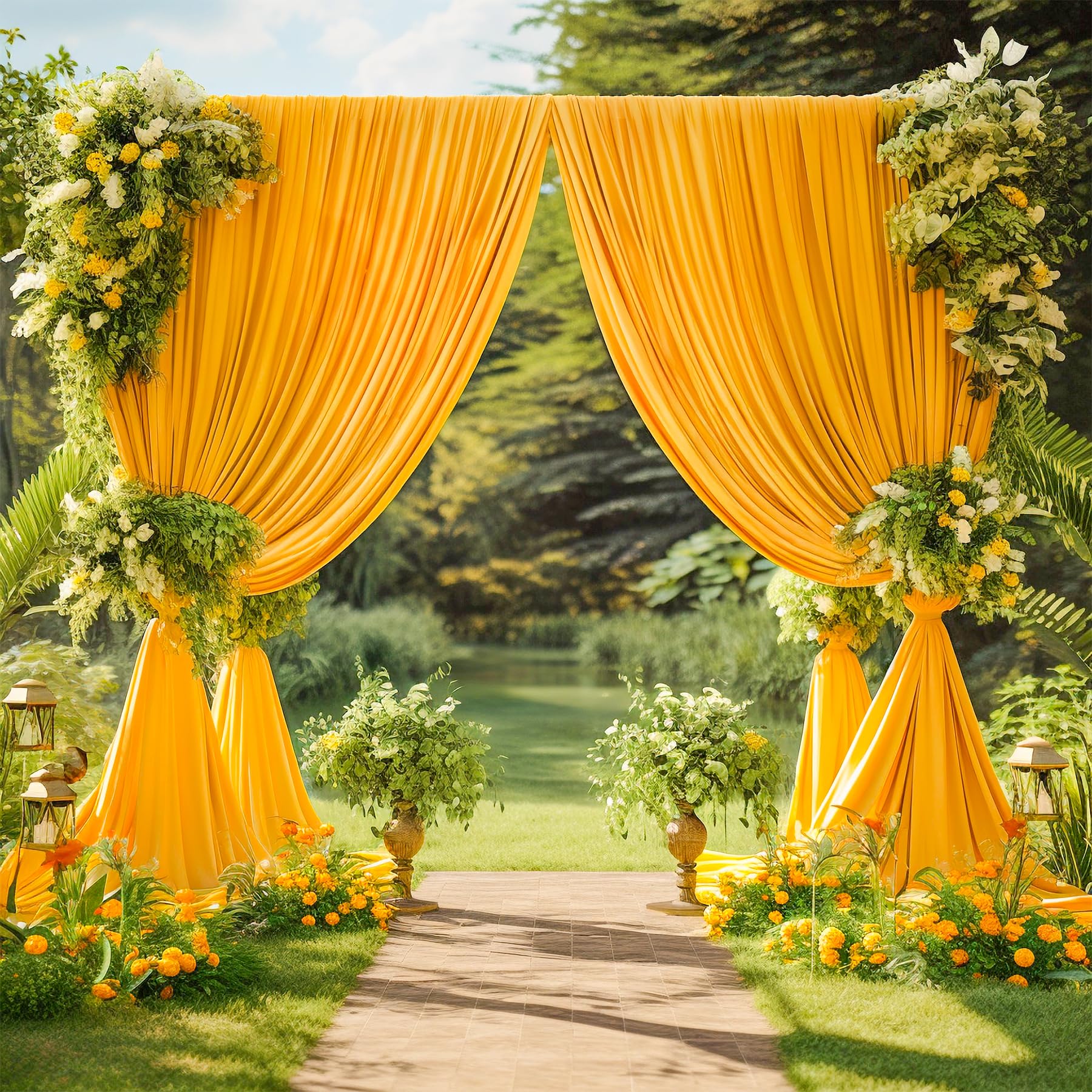 10x10 Marigold Backdrop Curtain for Parties Wrinkle Free Orange Photo Curtains Backdrop Drapes Fabric Decoration for Wedding Birthday Party Baby Shower 5ft x 10ft,2 Panels