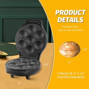 FineMade Mini Stuffed Pancakes Maker, Electric Ebleskiver Poffertjes Maker Pan, Danish Pancakes Maker, Cake Pop Maker, Bake 7x 2'' Ebelskivers without any Flipping operation