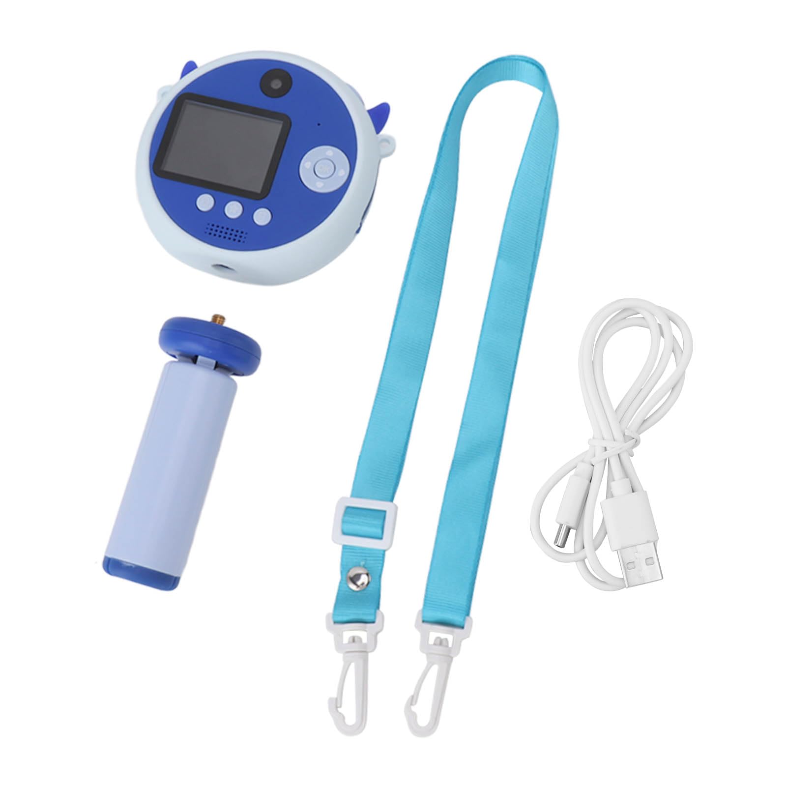 Fdit Kids Camera Abs Silicone Girls Artificial Swag Kids Video Camera with Stand for 3‑12 Years Old (Blue)