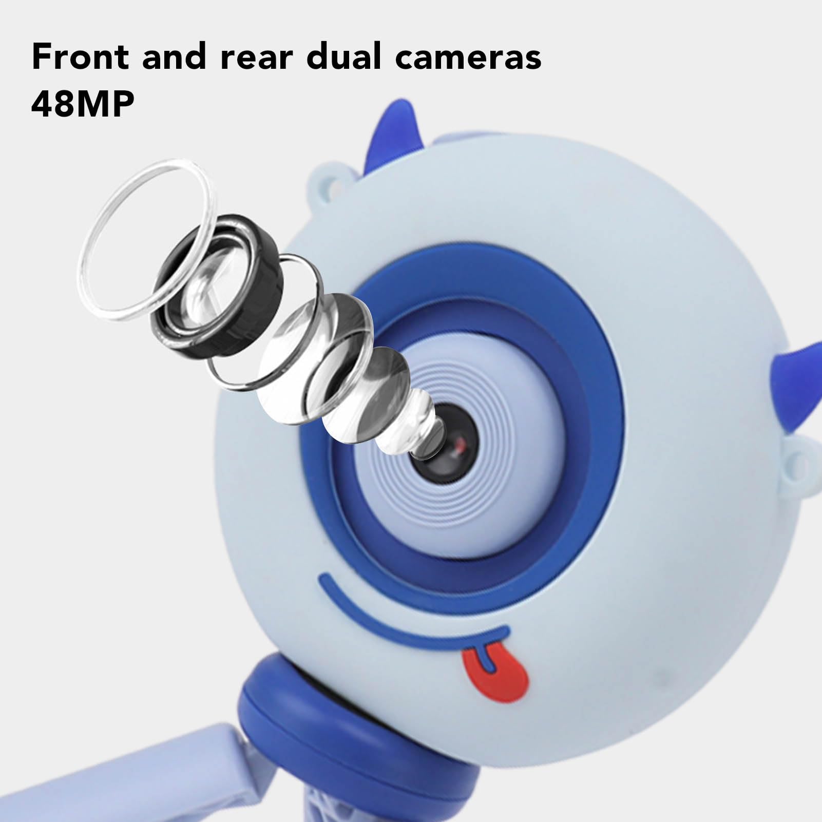 Fdit Kids Camera Abs Silicone Girls Artificial Swag Kids Video Camera with Stand for 3‑12 Years Old (Blue)