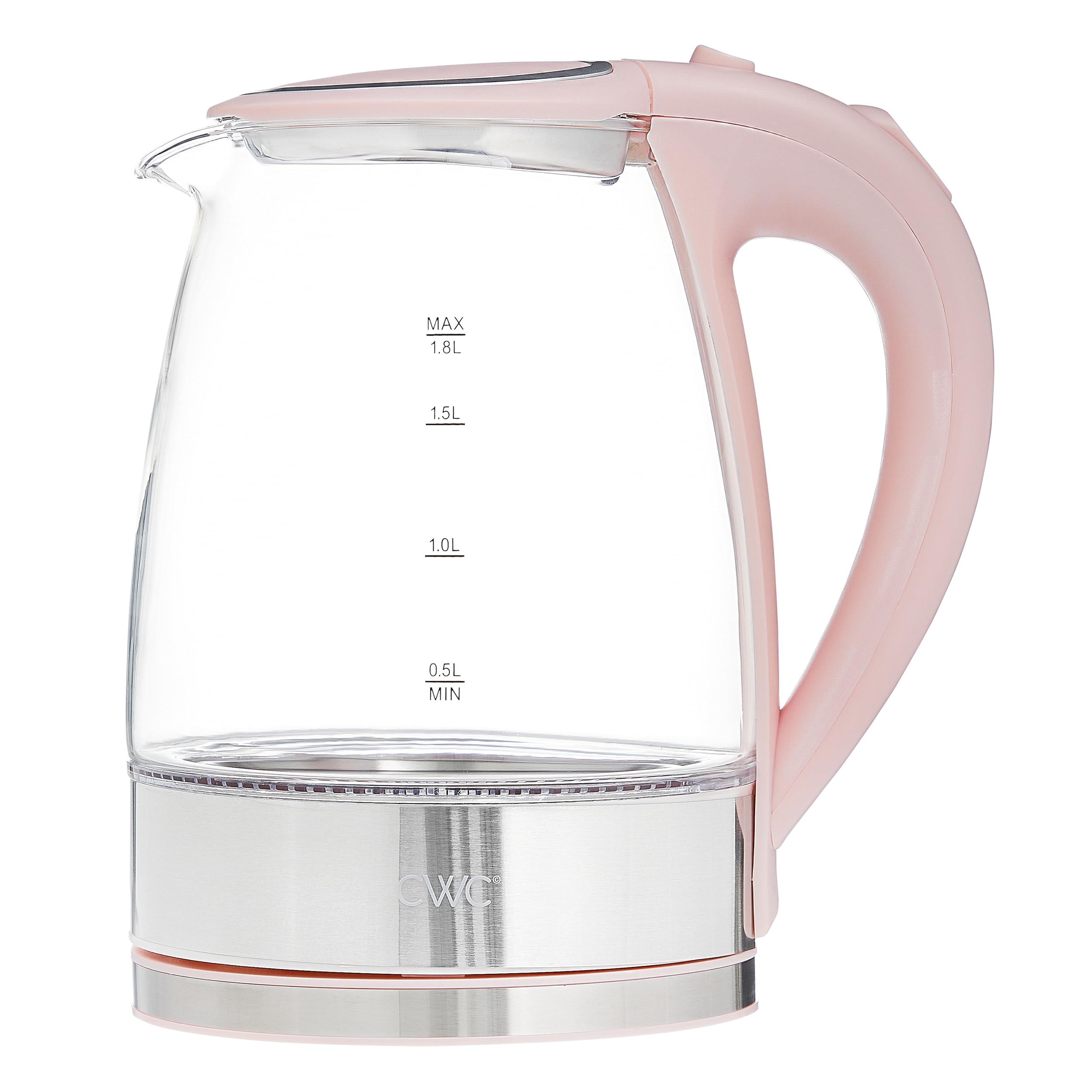 COOK WITH COLOR Glass Electric Kettle 1.8L - Rapid Boil, Sleek Design, and Safety Features - Great for Quick and Easy, Blush