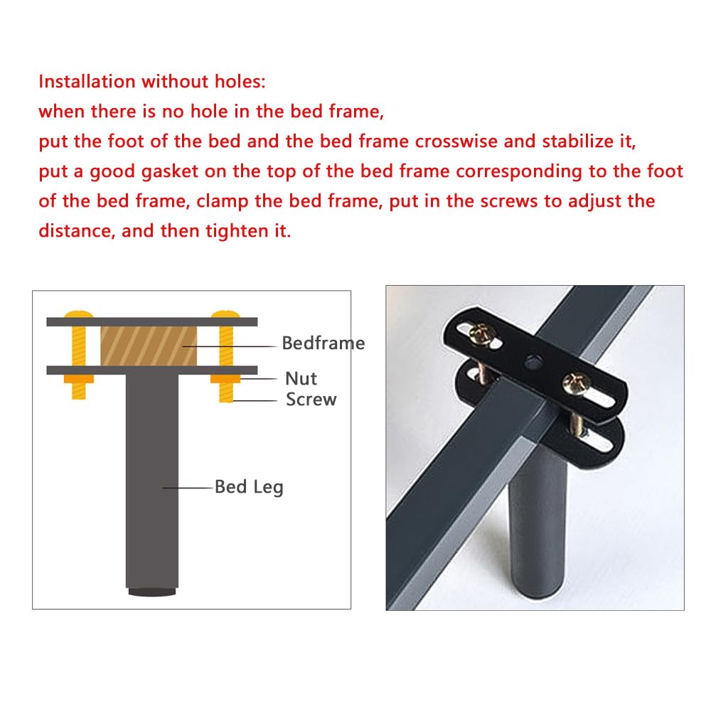 UtySty 4 Set Mounting Screw Bracket Connector for Bed Frame Support Legs Furniture T-Feet Heavy Duty Connecting Piece Adjustable Height Center Slats Accessories Bed Replacement Repair Maintenance