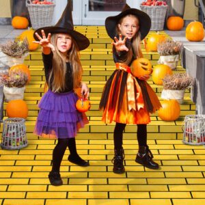 3Pcs Total 4.5x27 Feet Yellow Brick Road Floor Runner for Wizard Oz Party Decorations,Long Disposable Brick Stone Wall Backdrop Tablecloth for Halloween Princess Cosplay Medieval Castle Party Supplies