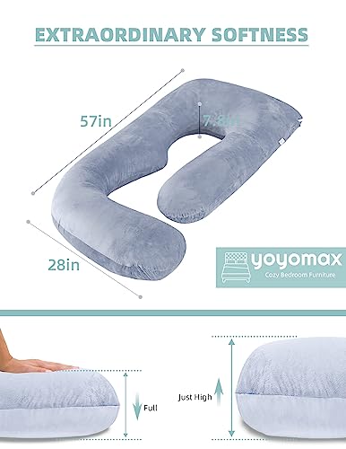 yoyomax Pregnancy Pillows, U Shaped Full Body Maternity Pillow Memory Foam Pregnancy Pillow with Removable Cover, 57 Inch Pregnancy Pillows for Sleeping, Washable, Removable Cover (Grey)