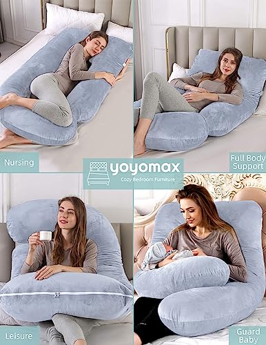 yoyomax Pregnancy Pillows, U Shaped Full Body Maternity Pillow Memory Foam Pregnancy Pillow with Removable Cover, 57 Inch Pregnancy Pillows for Sleeping, Washable, Removable Cover (Grey)