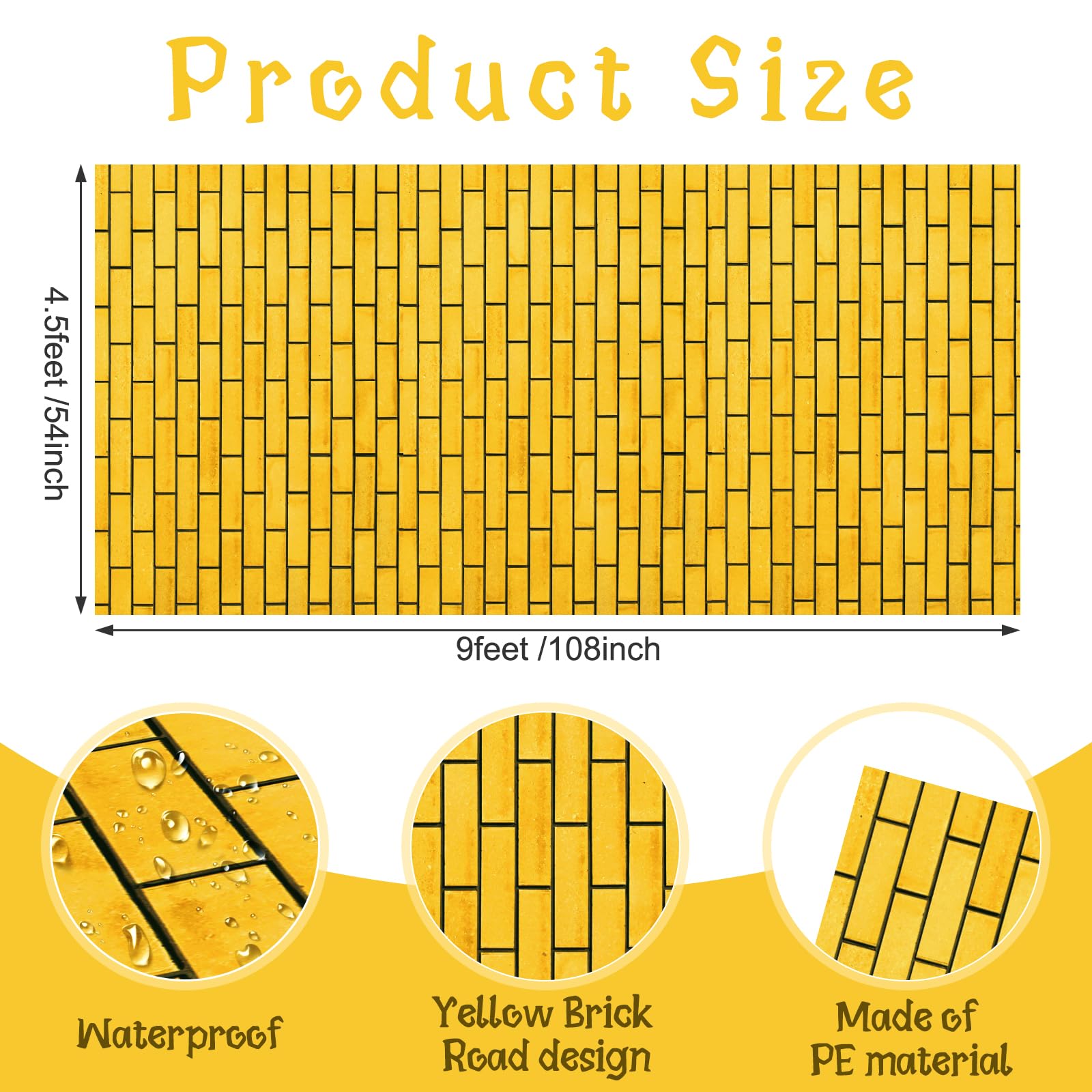 3Pcs Total 4.5x27 Feet Yellow Brick Road Floor Runner for Wizard Oz Party Decorations,Long Disposable Brick Stone Wall Backdrop Tablecloth for Halloween Princess Cosplay Medieval Castle Party Supplies