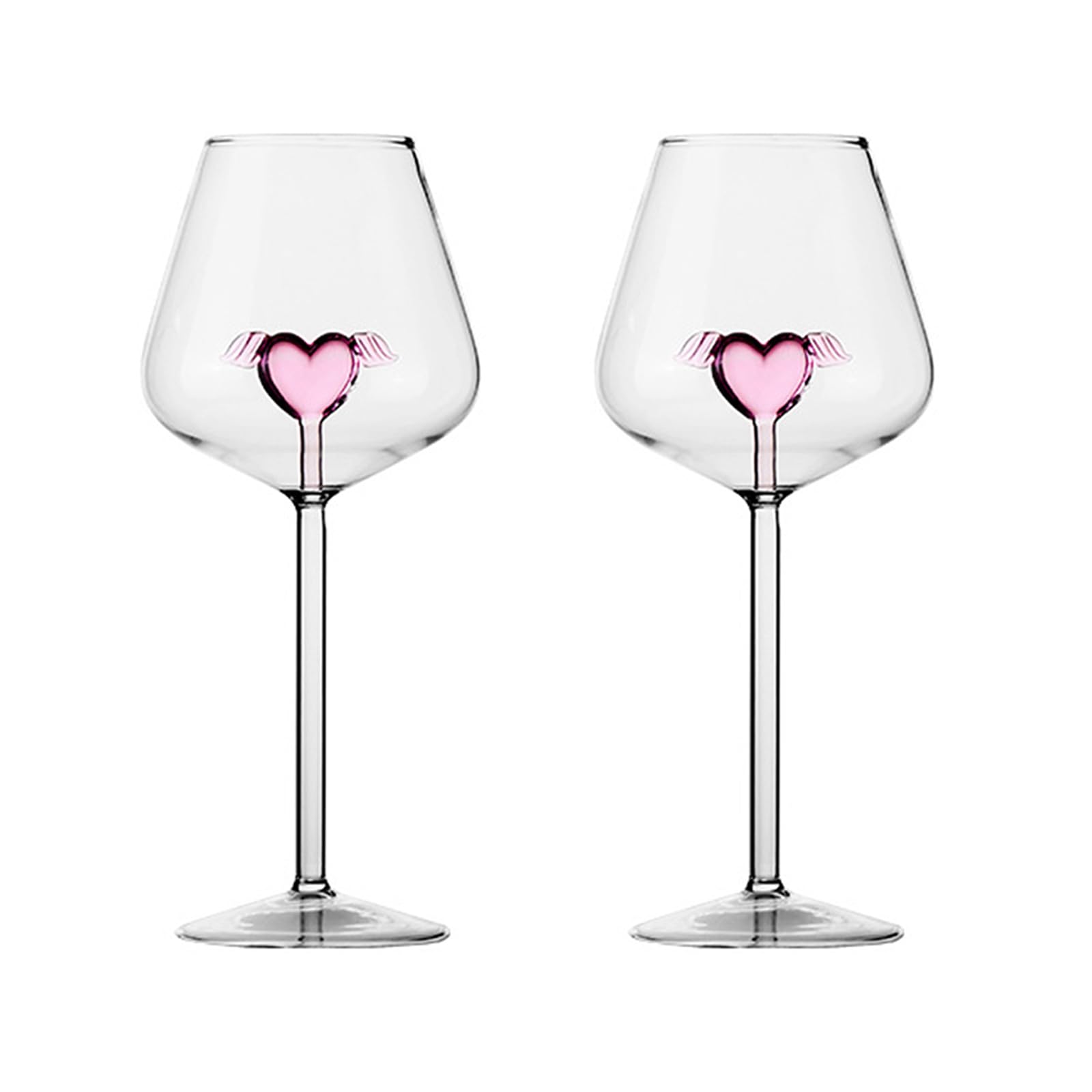 17oz Crystal Red Wine Glasses set of 2 Romantic Heart Shaped Wine Glasses Creative Cocktail Drinking Glasses Unique Wine Goblet Clear Glass Cups for Wedding Valentine Party(500ml)