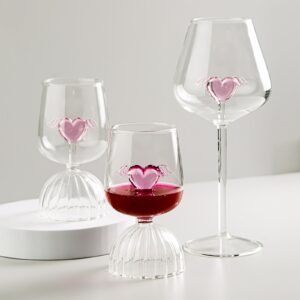 17oz Crystal Red Wine Glasses set of 2 Romantic Heart Shaped Wine Glasses Creative Cocktail Drinking Glasses Unique Wine Goblet Clear Glass Cups for Wedding Valentine Party(500ml)