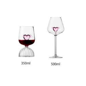 17oz Crystal Red Wine Glasses set of 2 Romantic Heart Shaped Wine Glasses Creative Cocktail Drinking Glasses Unique Wine Goblet Clear Glass Cups for Wedding Valentine Party(500ml)