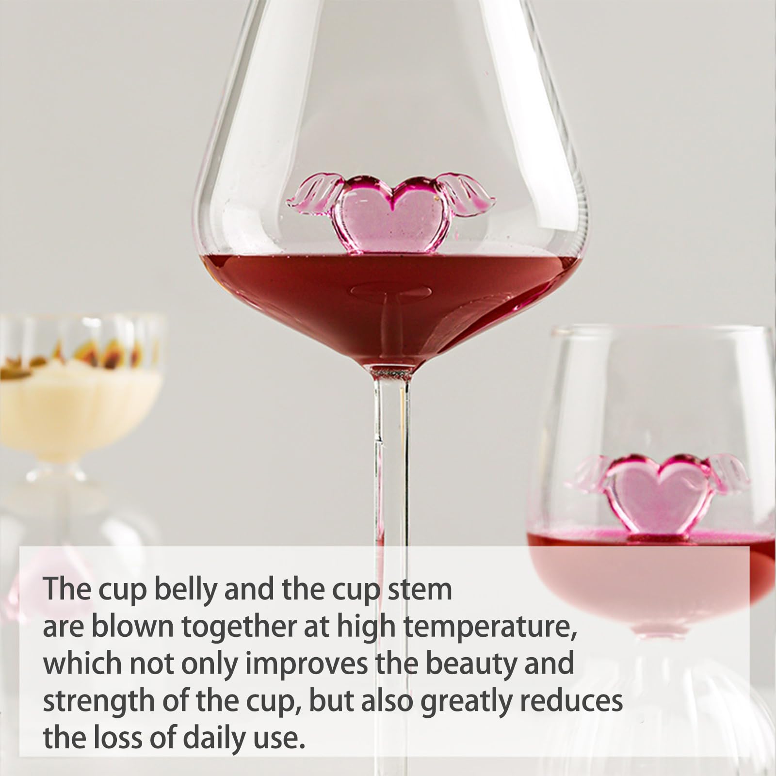 17oz Crystal Red Wine Glasses set of 2 Romantic Heart Shaped Wine Glasses Creative Cocktail Drinking Glasses Unique Wine Goblet Clear Glass Cups for Wedding Valentine Party(500ml)