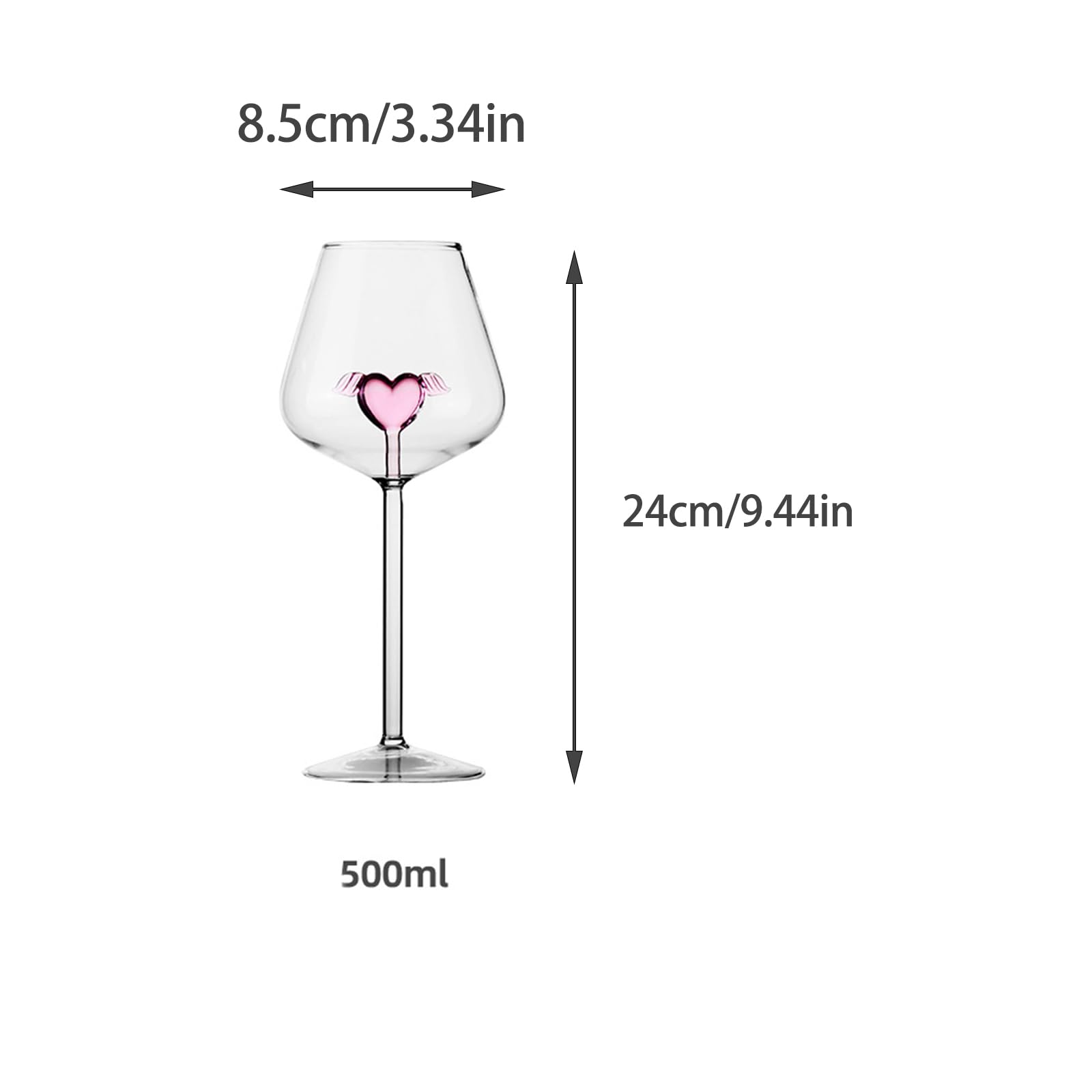 17oz Crystal Red Wine Glasses set of 2 Romantic Heart Shaped Wine Glasses Creative Cocktail Drinking Glasses Unique Wine Goblet Clear Glass Cups for Wedding Valentine Party(500ml)