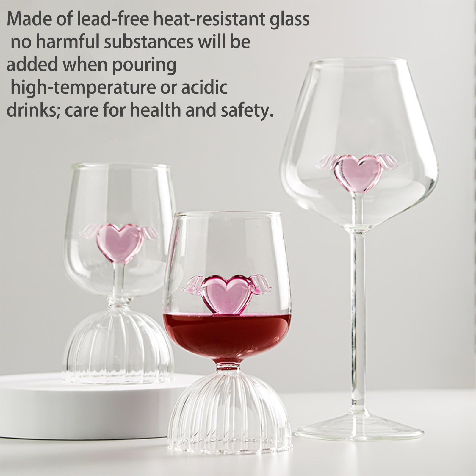 17oz Crystal Red Wine Glasses set of 2 Romantic Heart Shaped Wine Glasses Creative Cocktail Drinking Glasses Unique Wine Goblet Clear Glass Cups for Wedding Valentine Party(500ml)