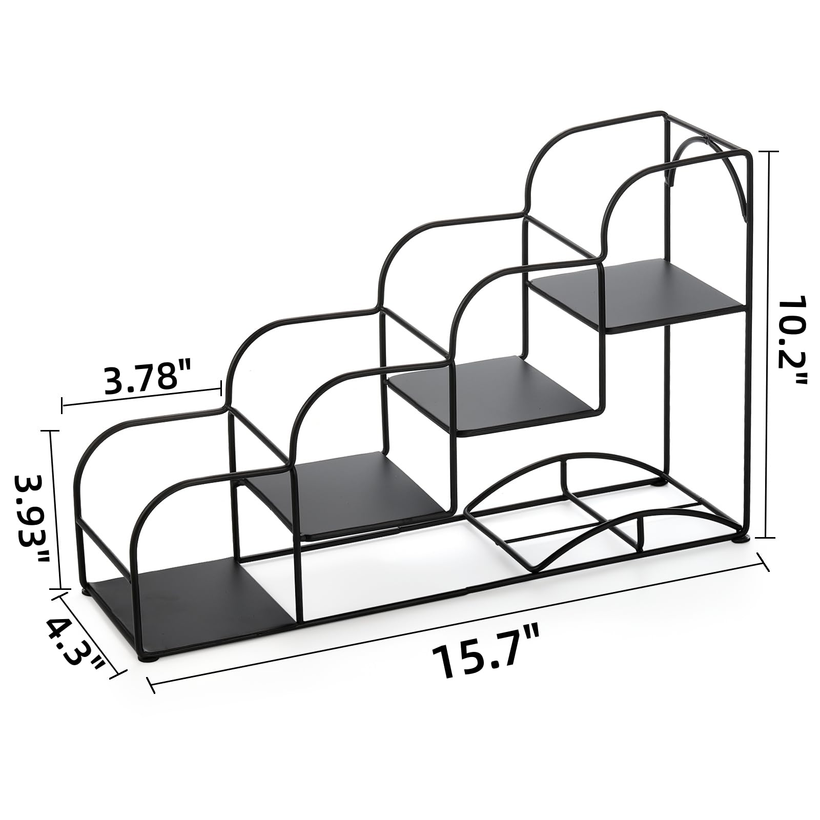 Noamus 4-Tier Syrup Bottle Holder, Iron 4 Compartment Bottle Organizer Rack, Countertop Display Storage Shelf Bottle Stand, Metal Coffee Bar Organizer for Dressing, Wine, Juice, Kitchen, Black