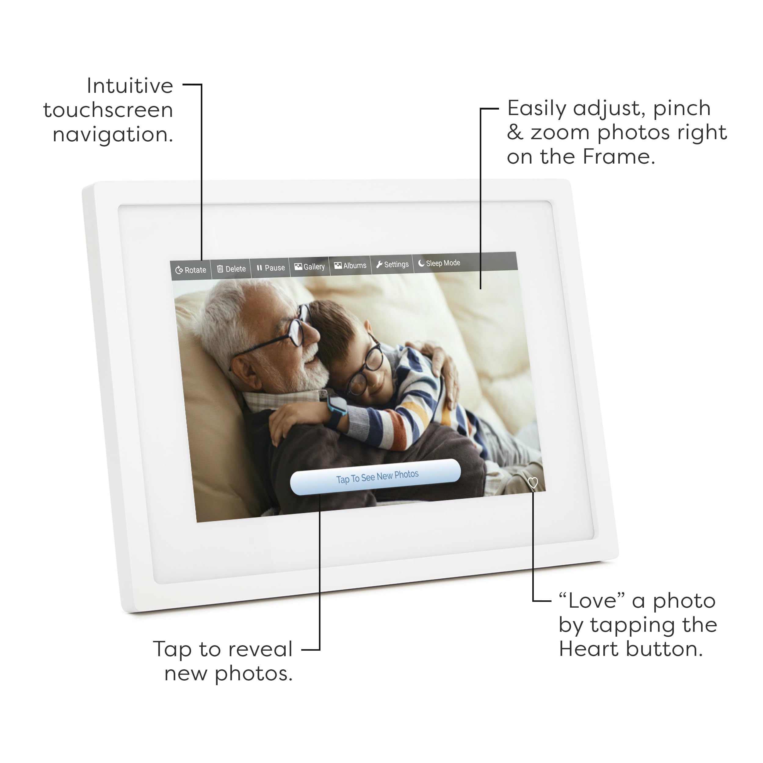 Skylight Digital Picture Frame - WiFi Enabled with Load from Phone Capability, Touch Screen Digital Photo Frame Display - Customizable Gift for Friends and Family - 10 Inch White