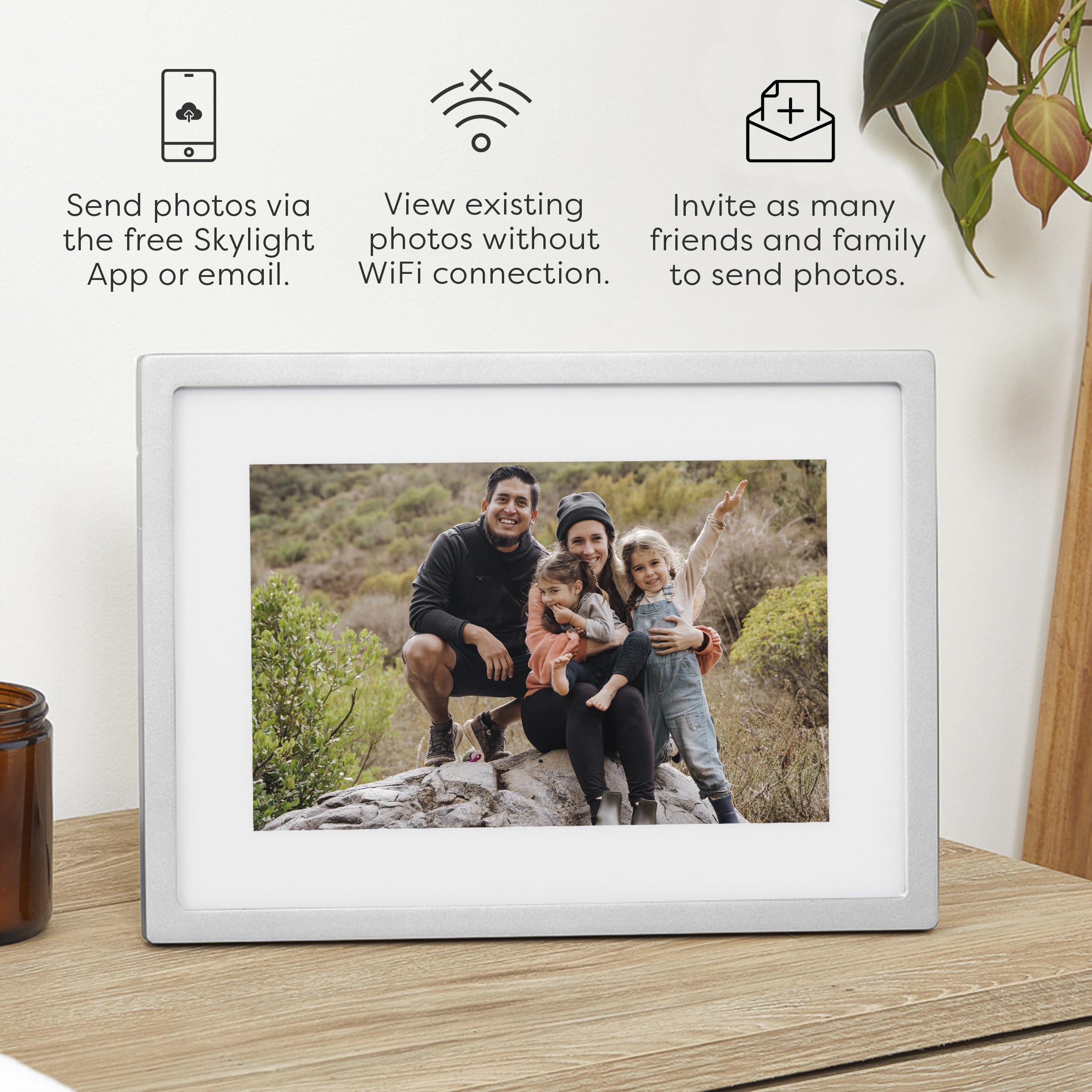 Skylight Digital Picture Frame - WiFi Enabled with Load from Phone Capability, Touch Screen Digital Photo Frame Display - Customizable Gift for Friends and Family - 10 Inch Silver