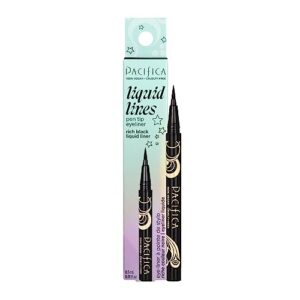 pacifica beauty, eye love liquid charcoal eyeliner, black, no-skip, smudge-proof, matte finish, precise application, pen tip, vegan, cruelty-free