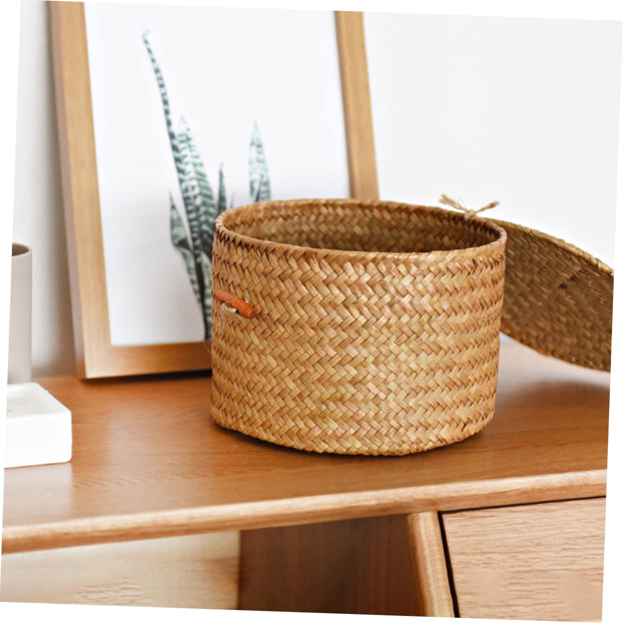 NOLITOY Bread Rattan Basket 2pcs Storage Box with Lid Seaweed Decorations To Weave Clamshell Woven Fruit Basket