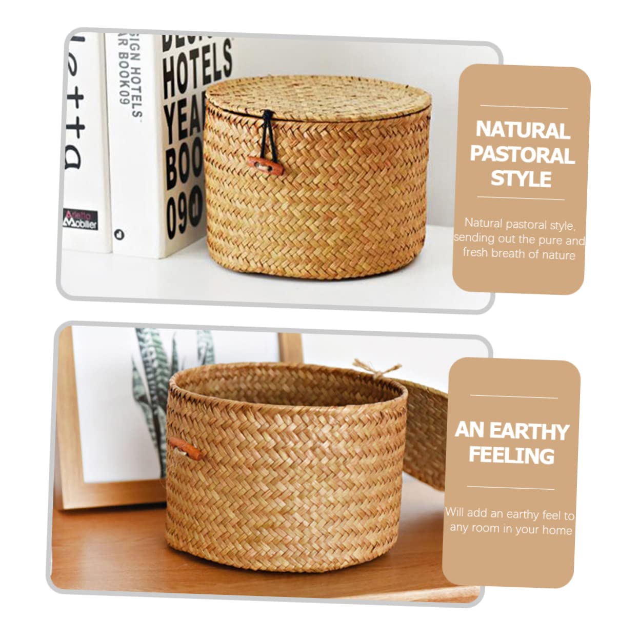 NOLITOY Bread Rattan Basket 2pcs Storage Box with Lid Seaweed Decorations To Weave Clamshell Woven Fruit Basket