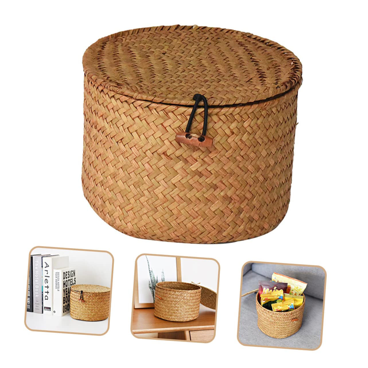 NOLITOY Bread Rattan Basket 2pcs Storage Box with Lid Seaweed Decorations To Weave Clamshell Woven Fruit Basket