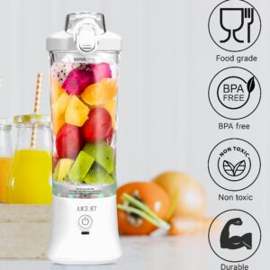 Juice Jet, 20oz Portable Blender, 6 Blade Mixer, USB Rechargeble, Personal Size Blender, High Speed, with Travel Lid, BPA Free, Gym, Home, Outdoor, Office, Family (White)