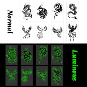 16 Sheets Luminous Dragon Phoenix Temporary Tattoos Glow in The Dark Dragon Birthday Party Decorations Supplies Favors for Kids Adults, Goodie Bag Fillers