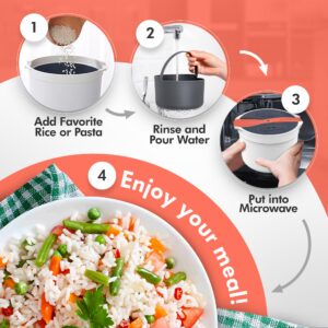 Zwippy Microwave Rice Cooker Steamer and Pasta Cooker with Strainer - Mess-Free Design, Dishwasher Safe, Cooks Up to 8 Cups